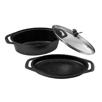Marmite Ovale 3 Pièces PREMIUM 33 x 25 CM Fonte d'Aluminium avec Couvercle en Verre Pradel ...