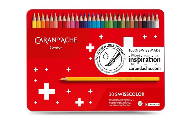 Boîte métal de 30 crayons de couleurs aquarellables Swisscolor - Caran ...