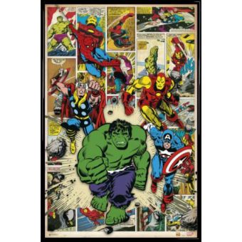 Poster Encadré: Marvel Comics - Compilation, Heroes (91x61 cm), Cadre ...