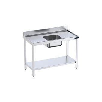 Table de chef Inox avec bac Central, bord anti ruissellement et étagère Gamme 600 Distform ...