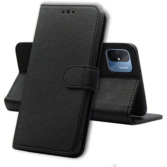 Coque pour Xiaomi Redmi 12C - Portefeuille Noir Rabat Clapet Aimanté ...
