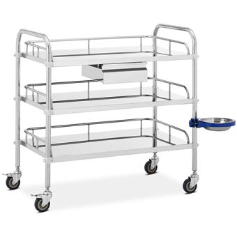 Chariot médical Chariot médical inox 3 étagères 1 tiroir 60 kg ...