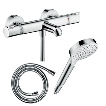 Pack mitigeur bain thermostatique HANSGROHE Ecostat Comfort + Flexible Isiflex 1,6m + Pommeau ...