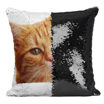 Fabulous Coussin avec Housse Sequin - Paillettes Noir Chat Roux Poil ...