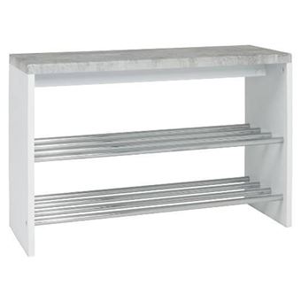 Banc en tube d'acier chrome et MDF optique beton - Dim : L81 x P30 x ...