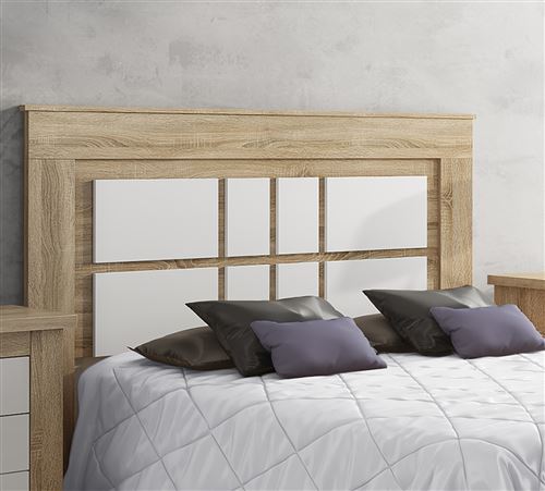 Tete de lit avec pieds coloris chene cambrian, blanc - Longueur 160 x ...