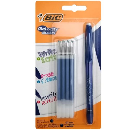 Stylo Bic Gel Ocity Illusion Recharges Encre Gel Effaçable Bleu