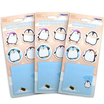 Waytex – 3 Sets de 100 notes repositionnables Pingouins marque-page ...