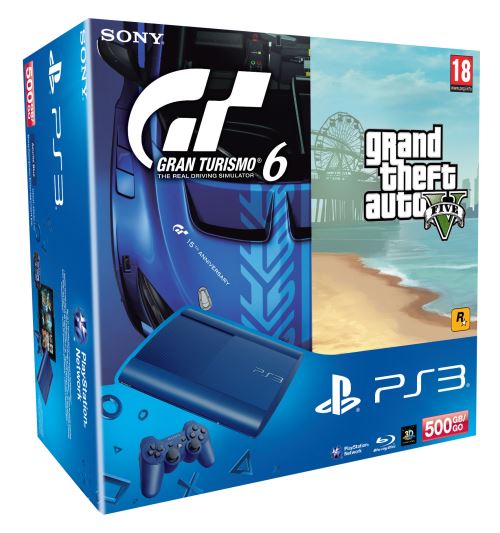 Console Sony PS3 Ultra Slim 500 Go Bleu + Gran Turismo 6 + GTA 5 ...