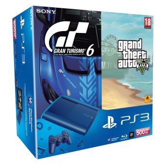Console Sony PS3 Ultra Slim 500 Go Bleu Gran Turismo 6 GTA 5 Console retrogaming Achat prix fnac