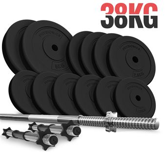 Physionics® Set de Barres d'Haltère avec Disques de Poids - Set 38 kg ...