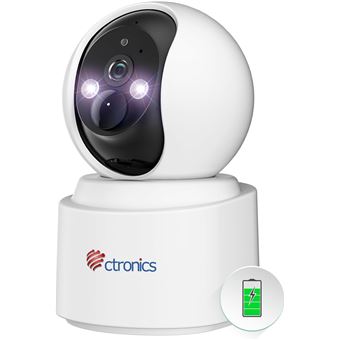 Ctronics Caméra de Surveillance WiFi Intérieure Sans Fil avec Batteries - Détection Humaine PIR ...