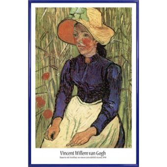 Poster Encadré: Vincent Van Gogh - Jeune Paysanne Avec Un Chapeau De Paille Assise Devant Un ...