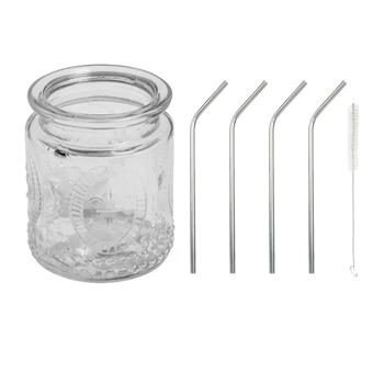 Récipient en verre vintage 270 ml + 4 pailles en inox - Conservation ...