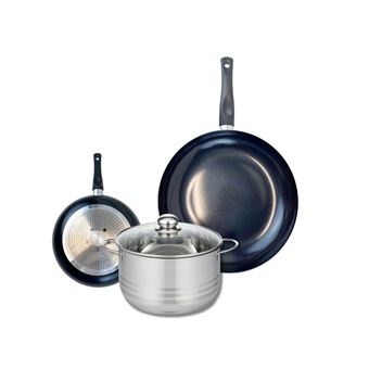 Ensemble de 2 Poêles de cuisson 20 et 32 cm et 1 faitout 24 cm Elo Prima Brillant - Casserole ...