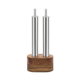 Set 2 pièces huile et vinaigre inox avec socle en bois - Ipac - Argent ...