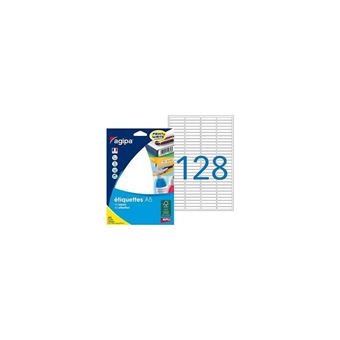 2 048 étiquettes blanches 6X33,5Mm 128 étiquettes par planche A5 Agipa ...