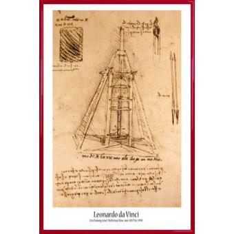 Poster Encadré: Leonardo Da Vinci - Dessin D'Une Foreuse Verticale ...