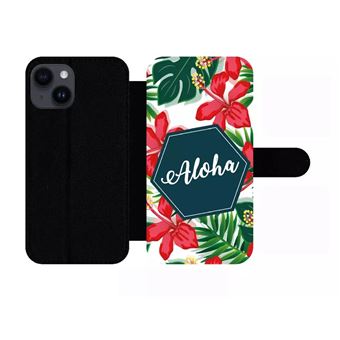 Etui My-Kase pour iPhone 14 - aloha tropical fond blanc 2 - Simili-cuir ...