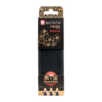 Edicion Especial Black & Gold 3 Sakura Pigma Micron + Funda en polipiel ...