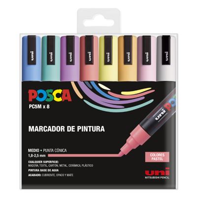 Estuche 8 rotuladores Uni-Ball Posca PC-5M 1,8-2,5 mm colores pastel ...