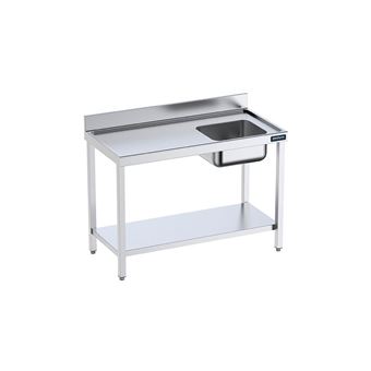 Table de chef Inox avec bac à Droite, bord anti ruissellement et étagère Gamme 700 Distform ...