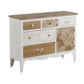 Commode en panneaux MDF plaqué en sapin coloris naturel / blanc ...