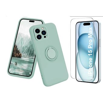 Coque Silicone Pour iPhone 15 Pro Max Couleur Vert Avec Anneau Support ...