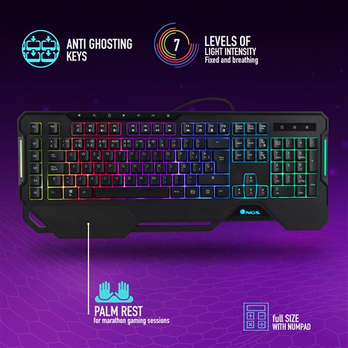 NGS GKX-450 - Clavier Gaming filaire à membrane avec lumières RGB ...