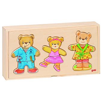Goki - 2041681 - puzzle en bois à habiller - ours famille - 36 pièces ...