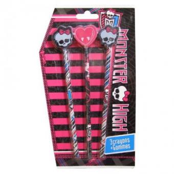 Set 3 crayons avec gomme 3d monster high - Stylo à bille - Achat & prix ...