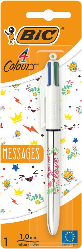 Stylo à bille rétractable Bic 4 Couleurs Messages - Stylo à bille ...