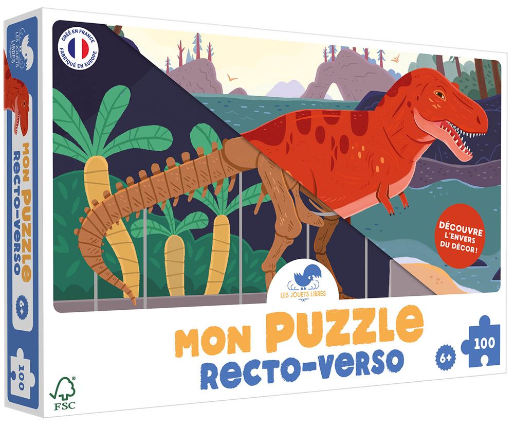 Puzzle 2 x 100 pièces Les Jouets Libres Mon puzzle recto-verso T-Rex ...
