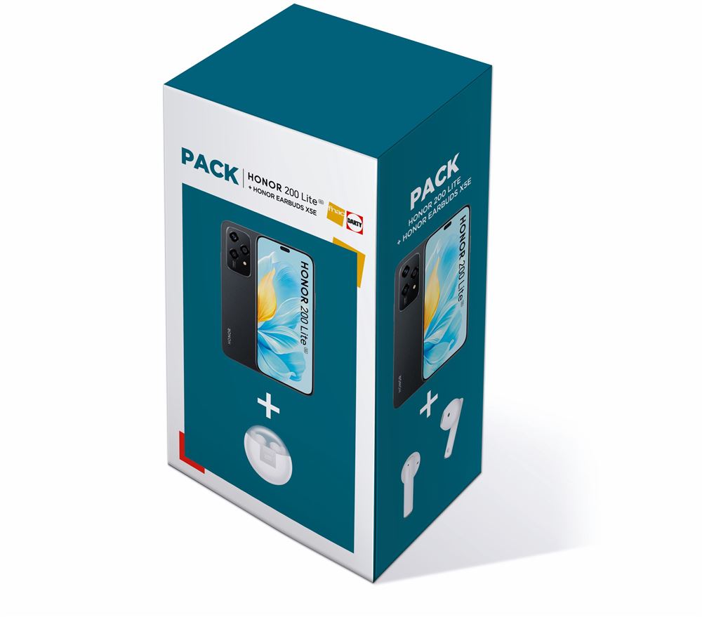 Pack Smartphone Honor 200 Lite 6,7" 5G Double nano SIM 256 Go Noir + Ecouteurs Honor Choice ...