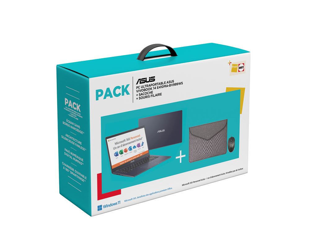 Pack PC portable Asus VivoBook E410MA-BV9999WS 14" Intel Celeron N4020 ...
