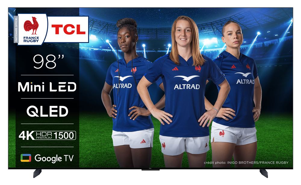 TV QLED Mini LED TCL 98C805 248 cm 4K UHD Google TV Aluminium brossé ...