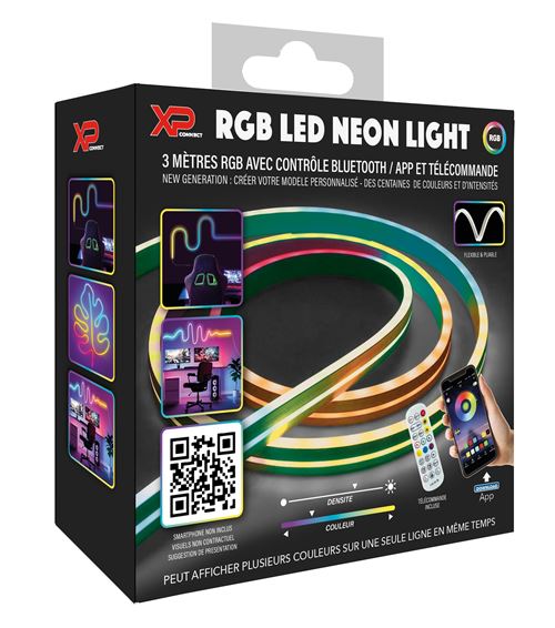 Ruban LED RGB Néon Light Xp Connect Edition Connected 3 m avec télécommande et App à télécharger ...