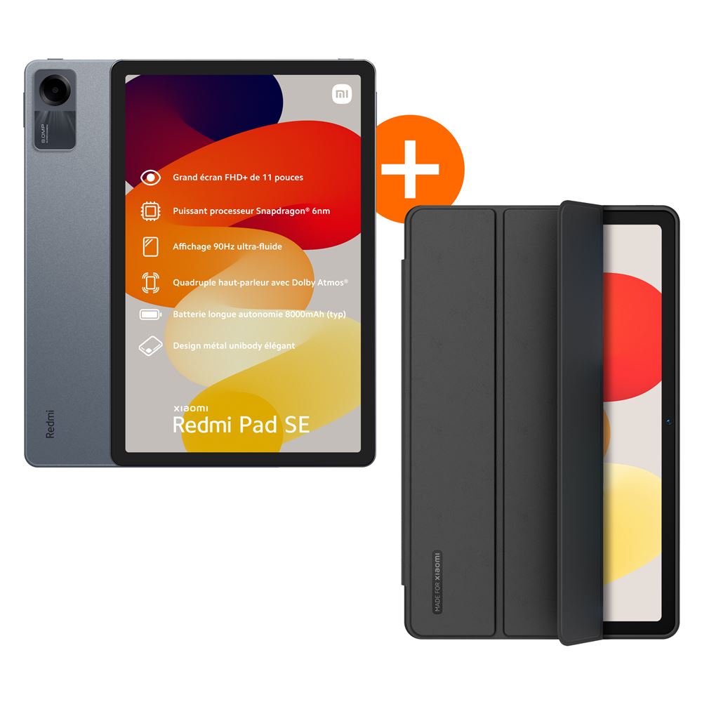 -13% sur Pack Tablette Tactile Xiaomi Redmi Pad SE 11" Wifi 128 Go Noir + Etui de protection ...