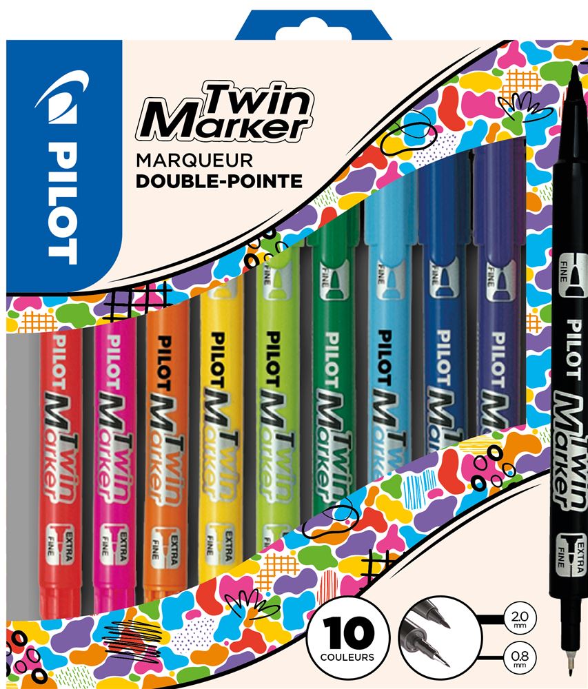 Pochette 10 twin marqueurs double-pointe Pilot Pen - Surligneur Et Marqueur - Achat & prix | fnac