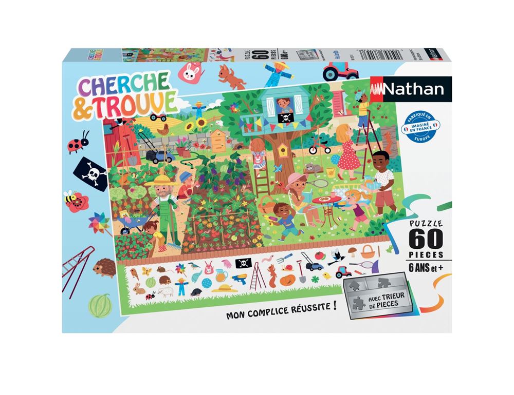 Puzzle enfant 60 pièces Nathan Au jardin Cherche et trouve - Puzzle ...