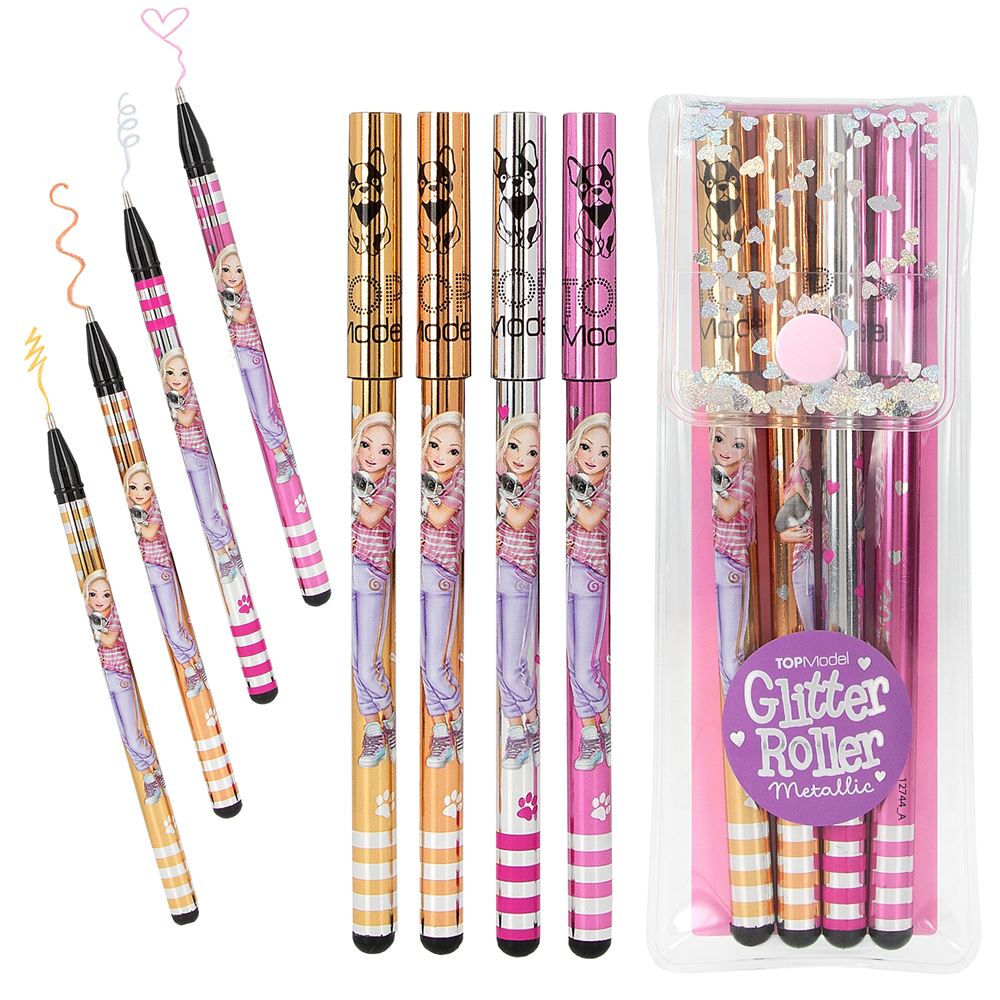 Set 4 stylos Gel à paillettes Top Model Metallic Pen Set - Stylo roller ...
