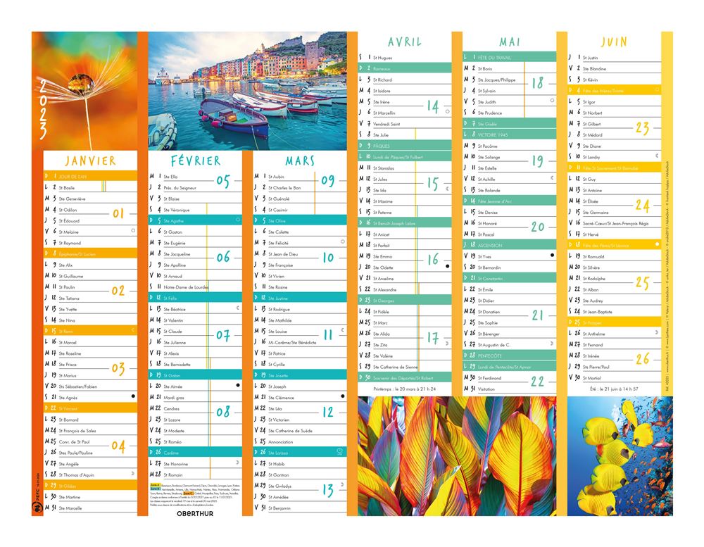Calendrier Oberthur Color Story 2023 6 mois par Face 27 x 21 cm ...