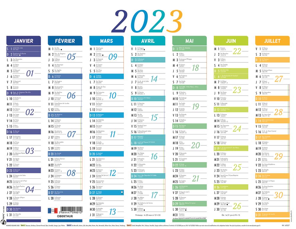 Calendrier Oberthur Nuance 2023 7 mois par Face 27 x 21 cm - Calendrier ...
