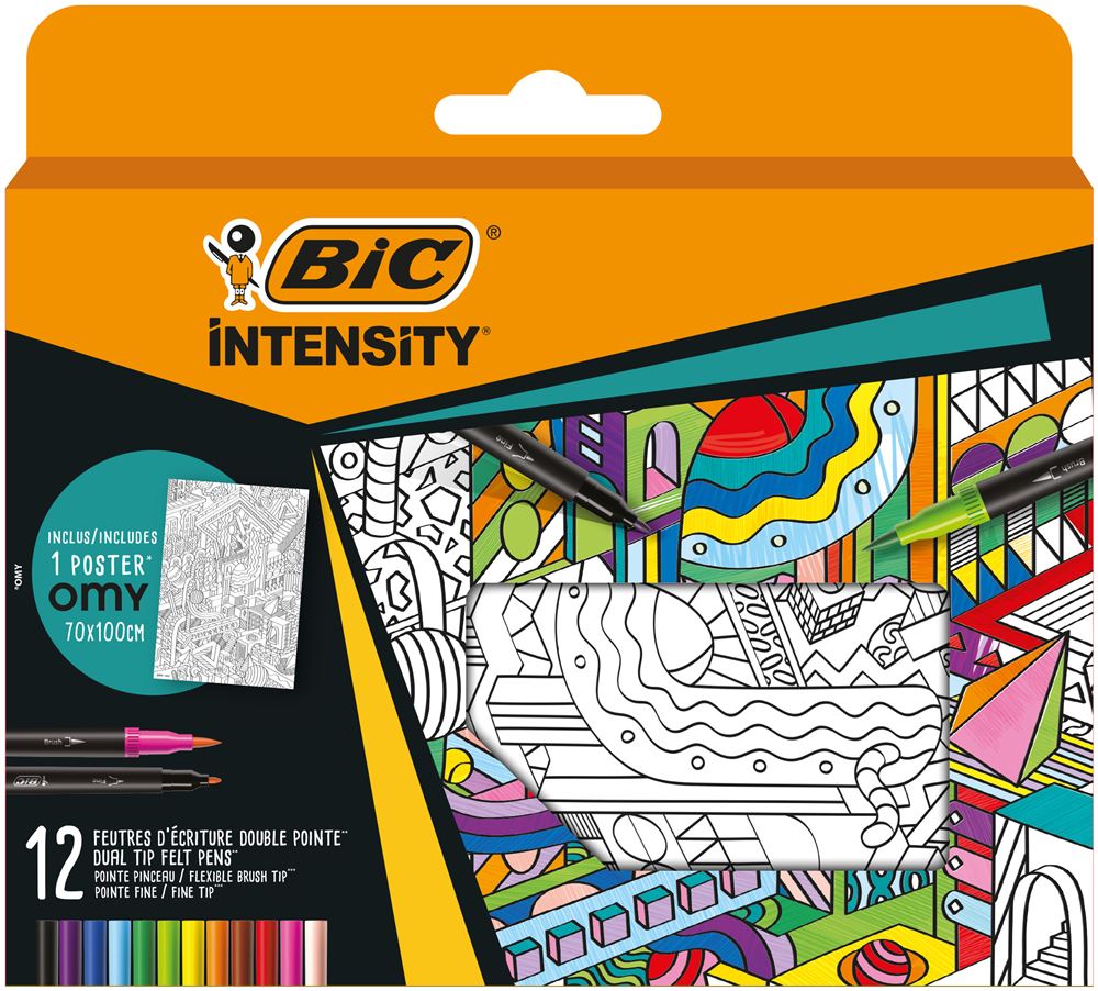 Coffret de 12 feutres d’écriture BIC Intensity Dual Tip avec point fine ...