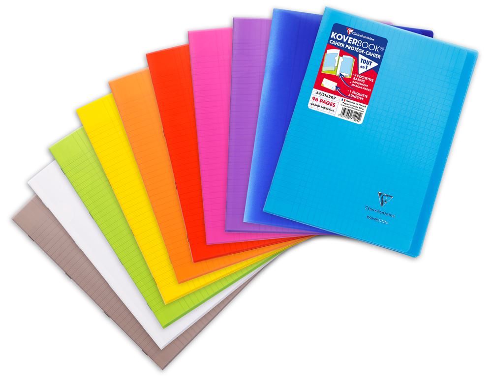 Cahier de 96 pages A4 Seyès Clairefontaine Koverbook Modèle aléatoire ...