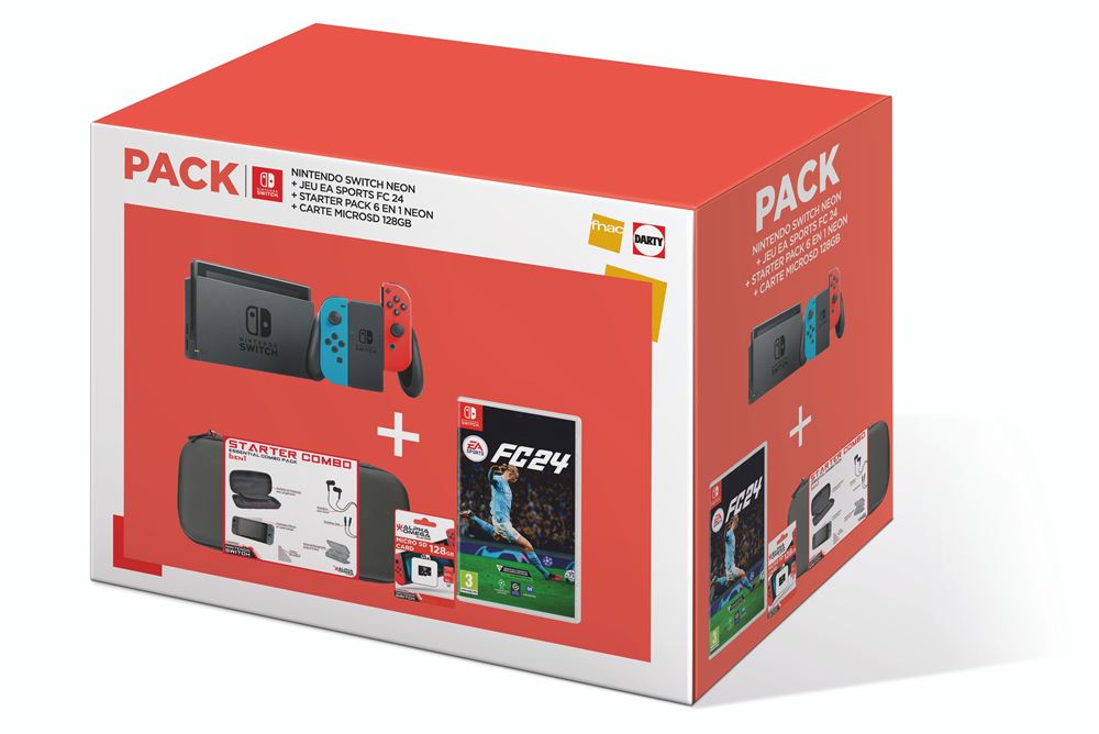 Pack Console Nintendo Switch Rouge et Bleu Néon + Jeu EA Sports FC 24 ...