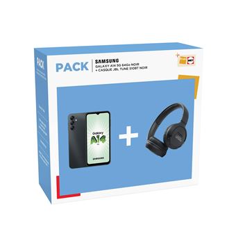 Pack Smartphone Samsung A14 6.6" 5G Nano SIM 64 Go Noir + Casque supra-auriculaire sans fil JBL ...