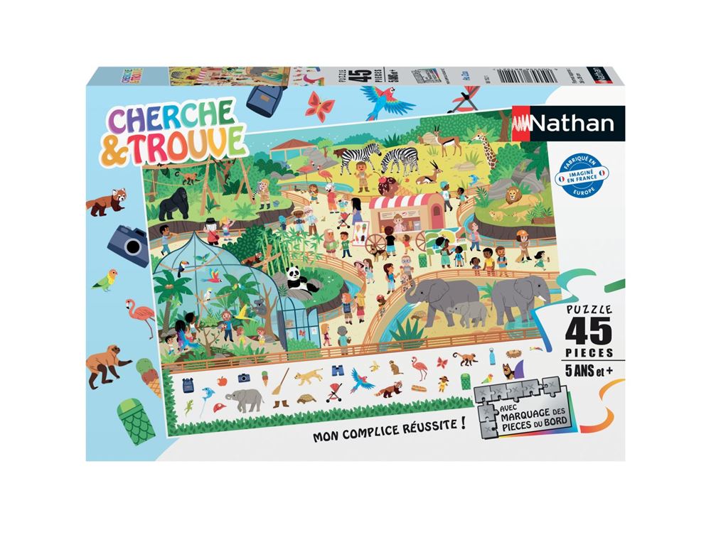 Puzzle enfant 45 pièces Nathan Au zoo Cherche et trouve - Puzzle enfant ...