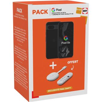 Pack Smartphone Google Pixel 8A 6,1" 5G Nano SIM 128 Go Noir volcanique + Chromecast TV HD ...