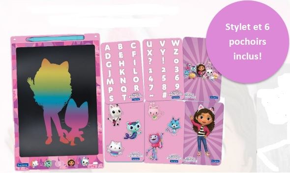 Tablette a Dessins e-ink multicolore 28cm avec pochoirs Gabby et la ...